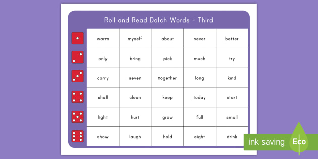 Dolch Word List Third Roll and Read Mat (teacher made)