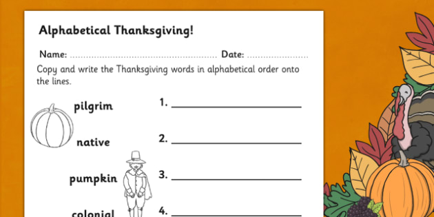 Thanksgiving Alphabet Ordering Worksheet