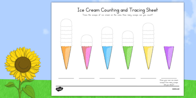 Ice Cream Counting and Tracing Sheet - usa, america, ice cream, summer