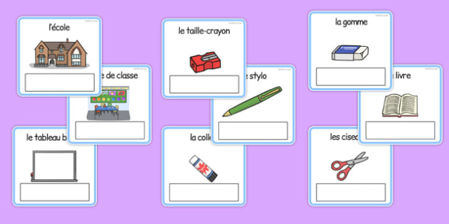 Everyday Objects at School Editable Cards French