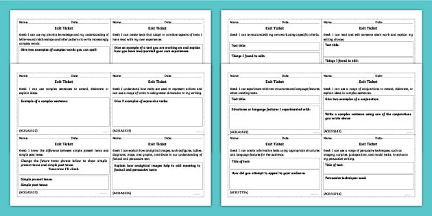 Writing Exit Tickets Yr 6 (teacher made)
