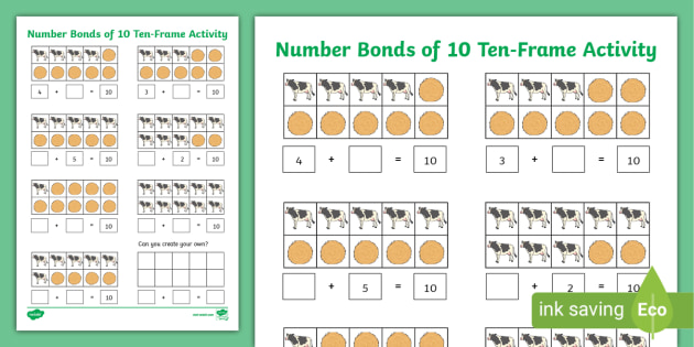 👉 Number Bonds to 10 Farm Ten-Frame Activity
