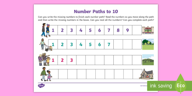 Complete the Number Paths to 10 Worksheet