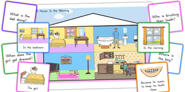 Picture Scenes and 'Wh' Questions Morning Scene - australia, questions