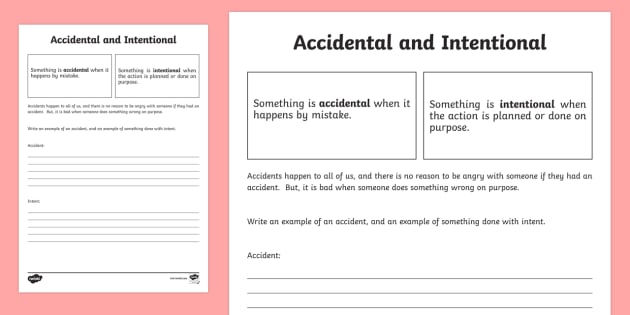 Defining Accidental and Intentional Worksheet / Worksheet