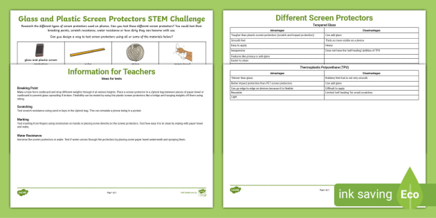 Glass and Plastic Screen Protectors STEM Challenge | Twinkl
