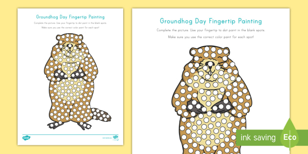 Groundhog Day Fingertip Painting Art Worksheet / Worksheet