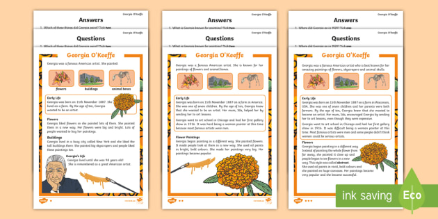 KS1 Georgia O'Keeffe Differentiated Reading Comprehension Activity