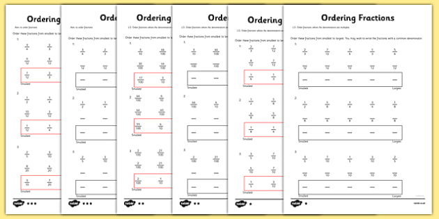 Year 5 Fractions Worksheet Ordering Fractions