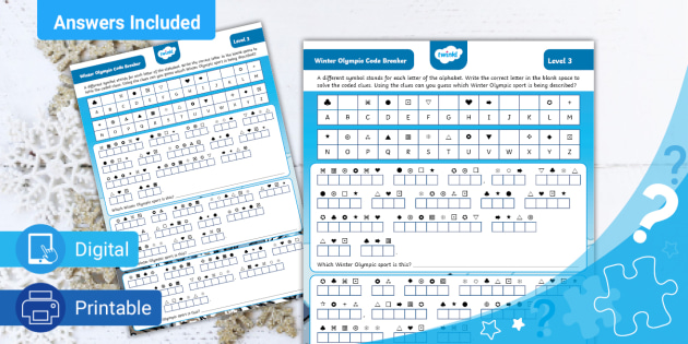 Winter Olympic Secret Code Breaker - L3 - Twinkl - Puzzles