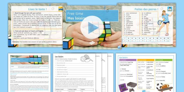 Cover Lesson: Free Time Activities Lesson Pack French