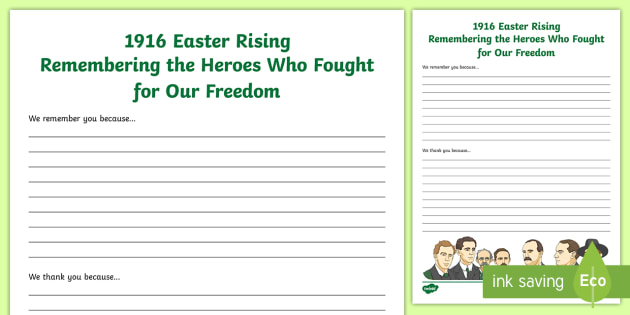 1916 - Remembering Our Heroes Writing Worksheet - Rising, Easter, Rebellion