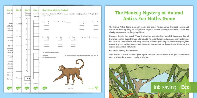 Ages 7-9 The Monkey Mystery at the Animal Antics Zoo Maths Game