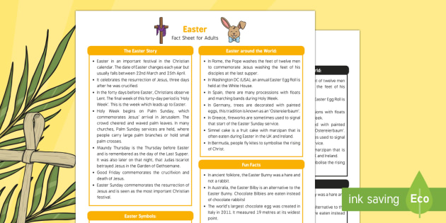 Easter Fact Sheet for Adults (teacher made)