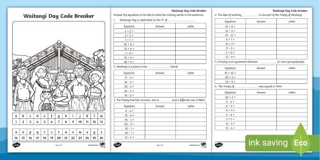 Waitangi Day Code Breaker (teacher made)