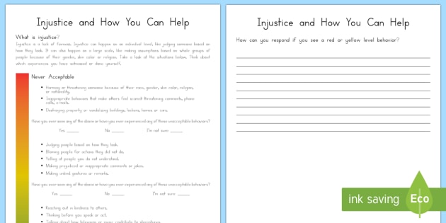 Injustice and How You Can Help Worksheet / Worksheet
