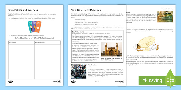 Shi'a Beliefs and Practices Worksheet / Worksheets