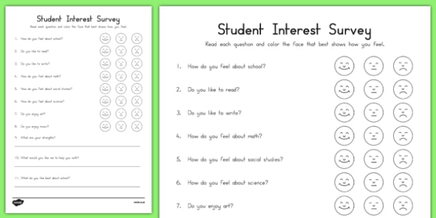 Back to School Student Interest Survey Worksheet / Activity