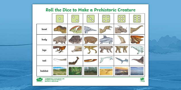 Roll and Draw a Prehistoric Creature Worksheet