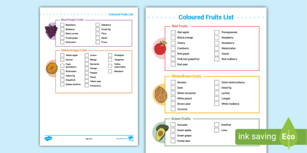 Coloured Fruits List (teacher made)
