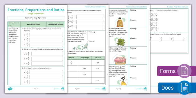 Stage 7 Fractions Overview Activity Sheet (teacher made)