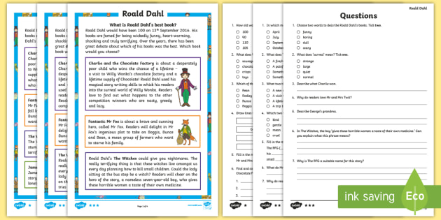 KS1 Roald Dahl Differentiated Reading Comprehension Activity