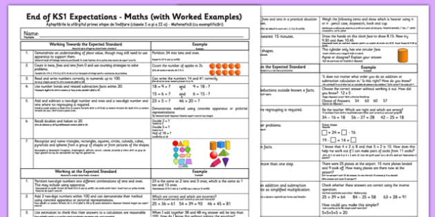 End of KS1 Expectations Maths with Worked Examples Romanian Translation