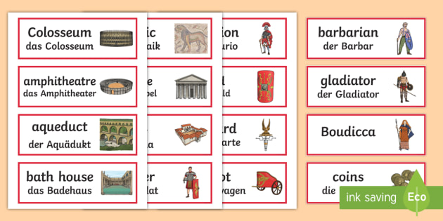 The Romans Word Cards English/German (teacher made)