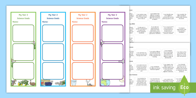 Year 2 Australian Curriculum Science Goals Bookmarks