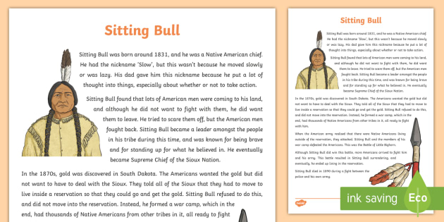 Native Americans Sitting Bull Information Sheet-Scottish