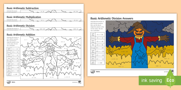 Basic Arithmetic Colour by Number Activity Pack