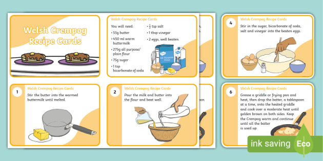 Welsh Crempog Recipe Cards (Teacher-made) (Teacher-Made)