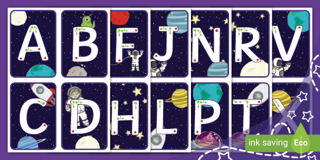 Space-Themed A to Z Upper-Case Letter Formation Cards