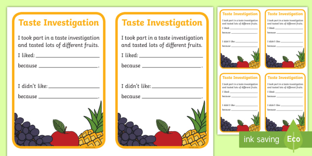 Taste Investigation Card (teacher made)