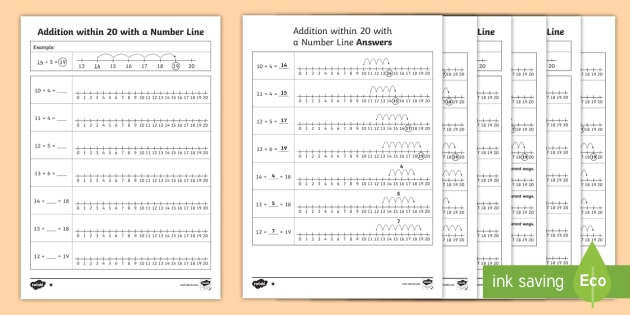 Addition to 20 Number Line Worksheets (teacher made)