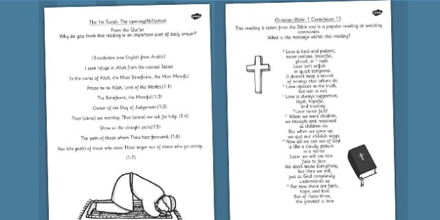 Holy Readings Hand Out Sheets (teacher made)