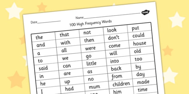 High Frequency Words Reference Sheet - hfw, word worksheet