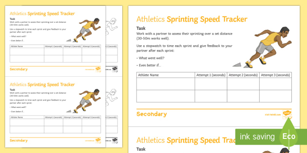 Athletics: Sprinting Speed Tracker Worksheet / Worksheet
