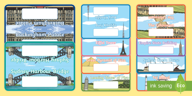 👉 World Landmarks Group Table Signs - Class Group Table Signs World