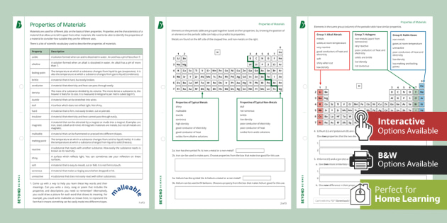 Properties of Materials Worksheet | Home Learning | Beyond