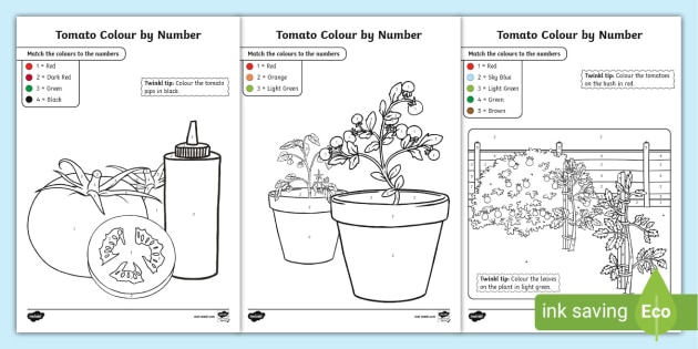 FREE! - Tomato Colour by Number Pages (teacher made)