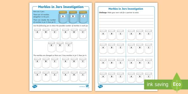 Marbles in Jars Maths Investigation Worksheet