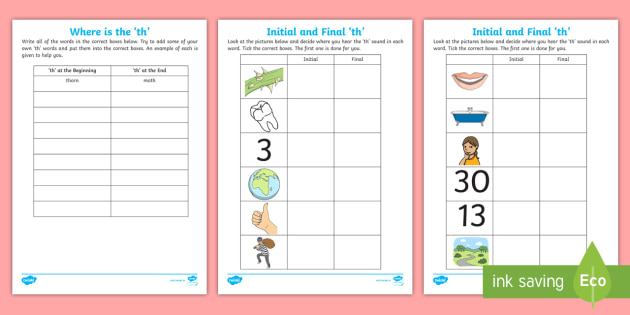 Initial and Final 'th' Worksheet (teacher made)