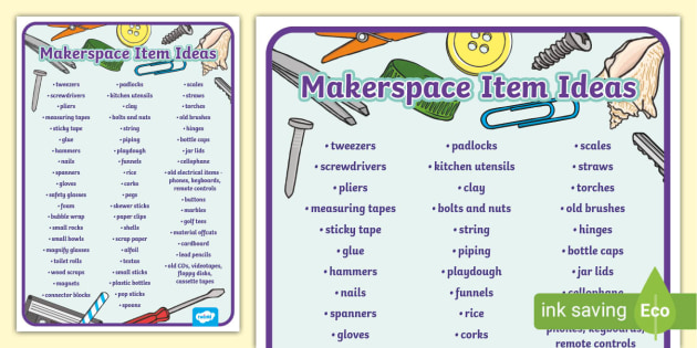 Makerspace Item Ideas Display Poster
