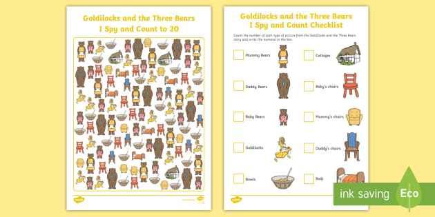 Goldilocks and the Three Bears I Spy and Count Activity to 20