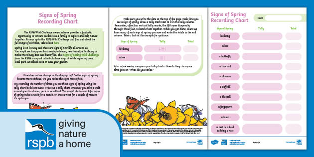 FREE! - Signs of Spring Recording Chart (Ages 5 - 7)
