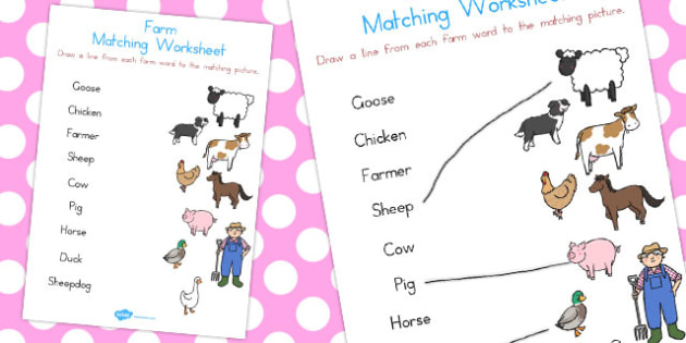 Farm Word and Picture Matching Worksheet (teacher made)