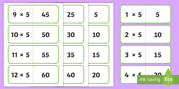 5 Times Table Cards