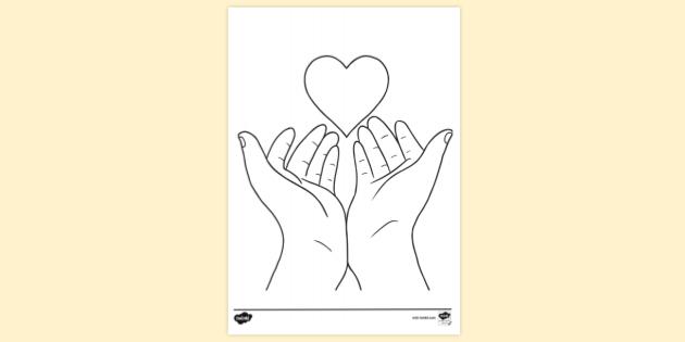 FREE! - Out Stretched Hands Holding Love Colouring Sheet
