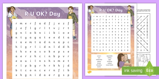 * NEW * R U OK? Day Word Search - vocabulary, mental health